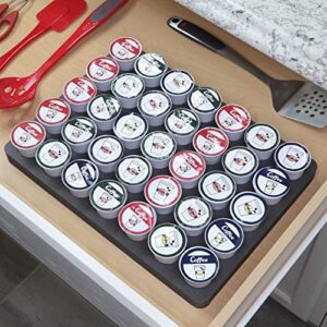 Polar Whale 2 Coffee Pod Storage Organizers Tray Drawer Insert for Kitchen Home Office Waterproof 10.9 x 14.9 Inches Holds 35 Compatible with Keurig K-Cup Durable Dark Gray Foam Made In The USA