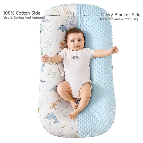 Baby Lounger - Baby Lounger for Newborn - Baby Lounger Pillow - Soft 100% Cotton - Baby Nest - Infant Lounger - Baby Pillow for Newborn - Newborn Lounger - Bassinet Mattress (Baby Blue)