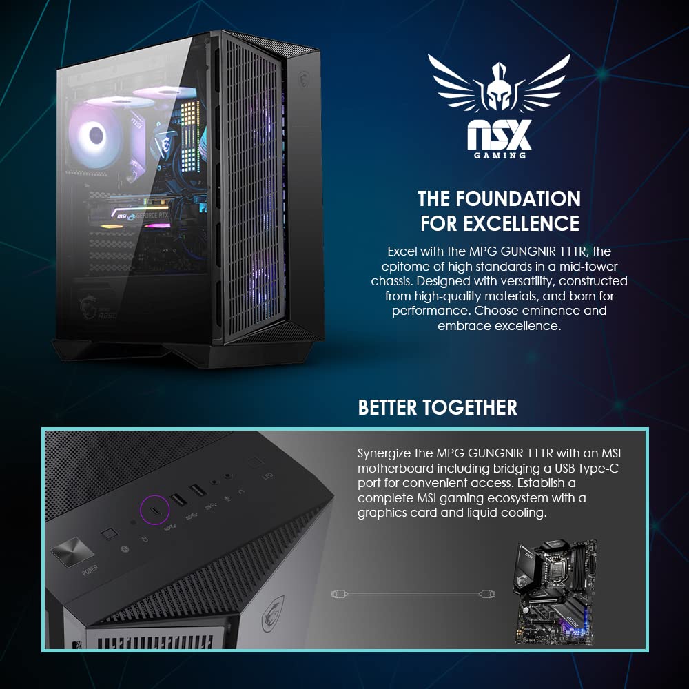 NSX GAMING Desktop Pc AMD Ryzen 7 5700X, RTX 3060 Ventus 2X, 1TB NVME SSD, 16GB DDR4 RAM 3600 RGB, 650W Bronze PSU, 240mm Watercooling, Wi-Fi, Windows 11 Home 64, Keyboard and Mouse Gamer