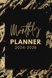 five year pocket planner 2024-2028: mini monthly dated agenda for 5 years from january 2024 to december 2028 - black gold marble cover !