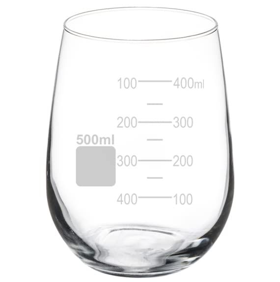 MIP 17 oz Stemless Wine Glass Goblet Beaker Style Measuring Cup 500 Milliliter mL Chemistry Gift, Science Gift