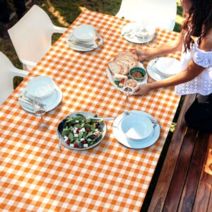 Buxiuer Orange and White Checkered Tablecloth Plastic Fall Thanksgiving Decoration Buffalo Check Plaid Disposable Table Cloth Dining Room Kitchen Decor 54 x108 Inch -Pack of 3 (Orange and White)