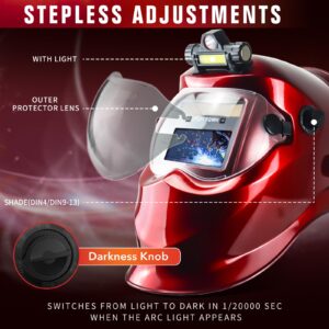 TRQWH Auto Darkening Welding Helmet with Light Solar Powered True Color Welding Hood 2 Arc Sensor Wide Shade 9-13 Welding Mask with Extra Grinding Mode Weld Helmet (KTS-KP03)