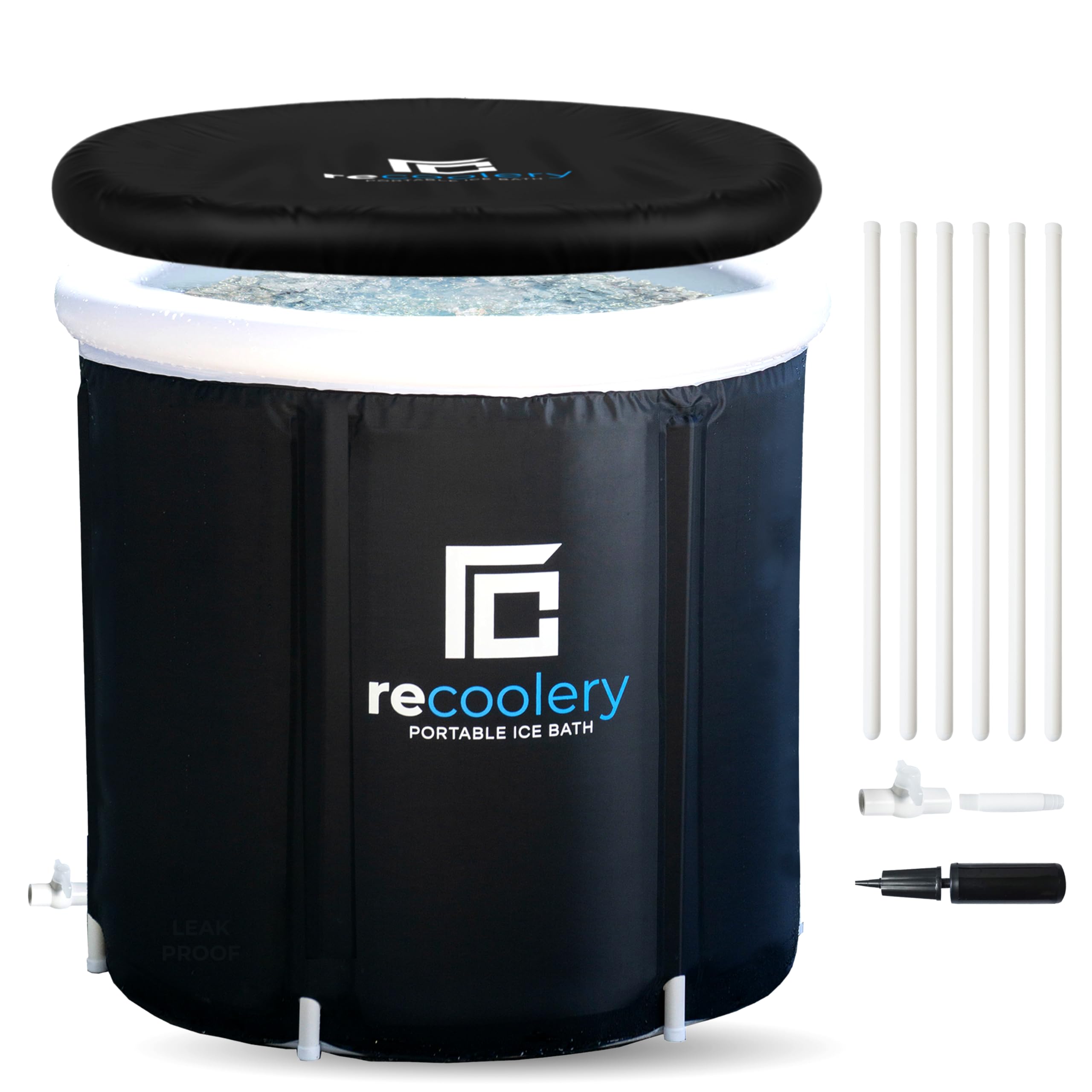 Portable ice bath tub for athletes with Lid - Round Collapsible cold plunge tub for Adults, Muscle Recovery Ice Therapy Bath - Freestanding Black Cold plunge Tub Outdoor Indoor Icebath by Recoolery