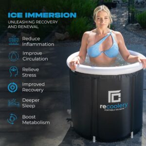 Portable ice bath tub for athletes with Lid - Round Collapsible cold plunge tub for Adults, Muscle Recovery Ice Therapy Bath - Freestanding Black Cold plunge Tub Outdoor Indoor Icebath by Recoolery