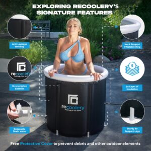 Portable ice bath tub for athletes with Lid - Round Collapsible cold plunge tub for Adults, Muscle Recovery Ice Therapy Bath - Freestanding Black Cold plunge Tub Outdoor Indoor Icebath by Recoolery