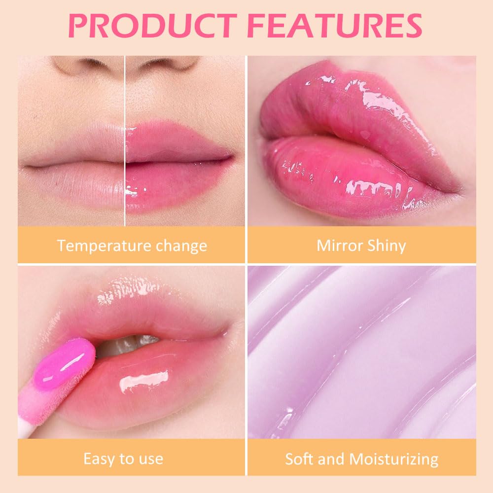 evpct 2Pcs Fruit Hydrating Glaze Lip Glow Oil Gloss Set Natural Pink Moisturizing Plumping Plumper Shiny Shimmer Vegan Tinted Butter Lip Lio Tint Gloss Oil Stain Korean Lip Oul Pil Lipoil Ool Oli Okl