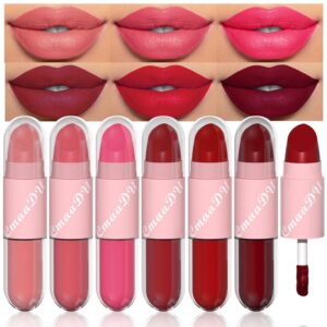 evpct 2 in 1 matte lipstick & liquid lipstick 6pcs set for women, dark ruby red nude beige hot pink mauve matte vegan long wear pink lipstick waterproof long lasting 24 hour lipstick lip gloss stain