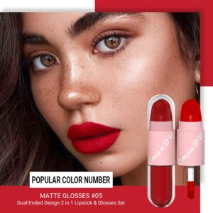 evpct 2 In 1 Matte Lipstick & Liquid Lipstick 6Pcs Set for Women, Dark Ruby Red Nude Beige Hot Pink Mauve Matte Vegan Long Wear Pink Lipstick Waterproof Long Lasting 24 Hour Lipstick Lip Gloss Stain