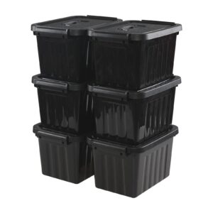 vcansay 6 quart plastic storage latching bin with handles, black, 6 packs