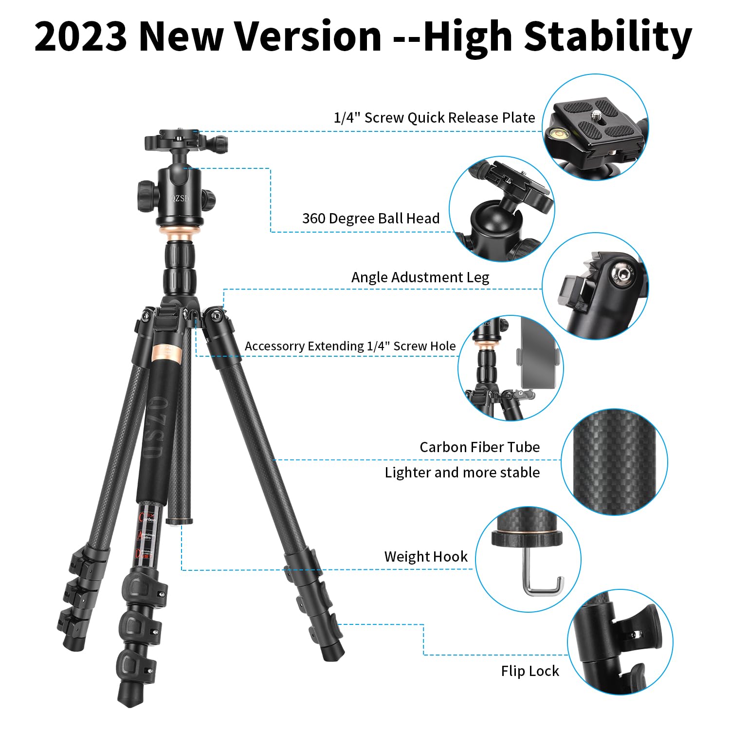 Carbon Fiber Lightweight Camera Tripod,Combination 66" Camera Tripod Stand,68" Monopod,with 360° Ball Head,2 QR Plates and Phone Holder,Heavy Duty for Cell Phone DSLR Canon Nikon, Max Load 26lbs