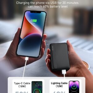 Qecvec Portable Charger with Built in Cords, Ultra-Compact 22.5W PD & QC 3.0 Fast Charging 10000mAh USB C Power Bank,Small LED Display Phone Battery Pack with Cable Compatible with iPhone,Samsung