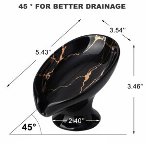 WHJY Ceramic Self Draining Soap Dish for Bar, Small Leaf Shaped Soap Dish, Black Marble Soap Dish for Bathroom Shower Soap Holder Tray for Kitchen