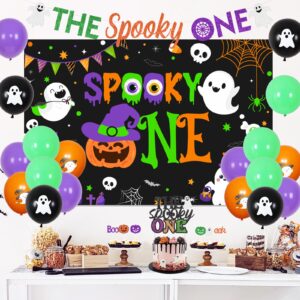 Halloween 1st Birthday Party Decorations The Spooky One Backdrop Banner Cake Topper Ghost Balloon for Boys or Girls First Birthday Party Supplies