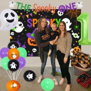 Halloween 1st Birthday Party Decorations The Spooky One Backdrop Banner Cake Topper Ghost Balloon for Boys or Girls First Birthday Party Supplies