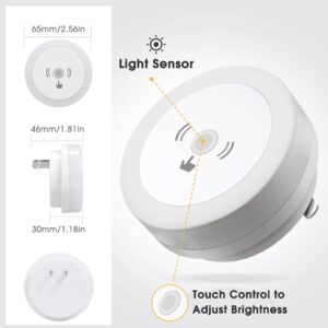 Briignite Dimmable Night Light, Plug into Wall [4Pack] with Light Sensors, Auto On/Off LED Night Light for Kids Room, Baby, Bathroom, Stair, Hallway, Warm White