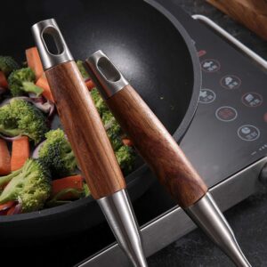 Wok Spatula & Ladle Tool Set, AOOSY 18/10 Stainless Steel Cooking Utensils, Wooden Handle Wok Utensils Soup Ladle 15 inches Set of 2