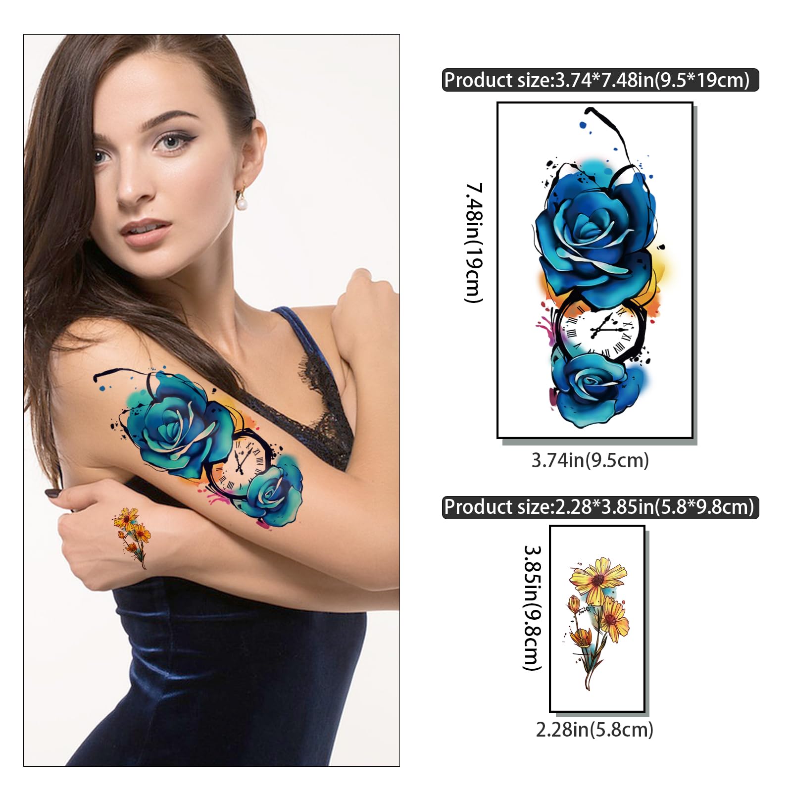 77 Sheets Flowers Temporary Tattoo, 17 Sheets Half Arm Rose Butterfly Snake Skull Fake Tattoos for Adults Arm Neck, 60 Sheets Tiny Realistic Temporary Tattoos Waterproof for Women Girls and Kids