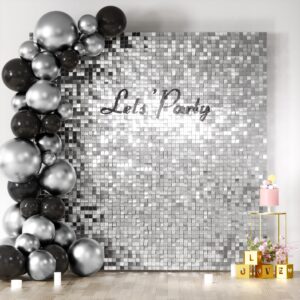 COKAOBE Silver Shimmer Wall Backdrop, 30PCS Square Sequin Shimmer Backdrop Panel, Sequin Backdrops for Birthday, Anniversary, Wedding, Graduation & Bachelorette Party Decoration