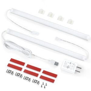 litever plug-in under cabinet lighting kit with adapter, dimmer, 2 pcs 12 inch usb led light strips. dimmable linkable for kitchen counter, workbench, over sink, closet, pantry. cool white 4000k