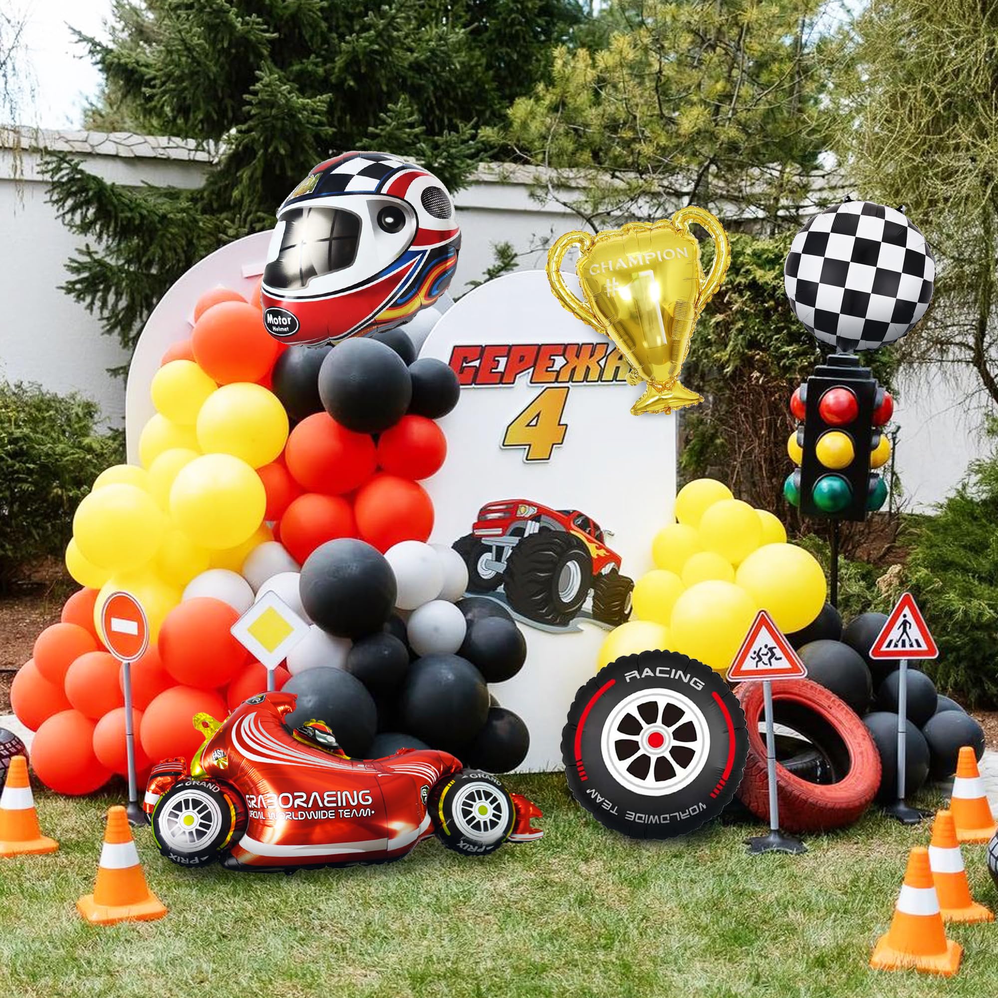 Car Race Balloons Race Car Party Decorations Helmets Tires Racer Balloons for Man Boy Kid Race Car Theme Party Two Fast Birthday Decorations Baby Shower Supplies (Race 1)