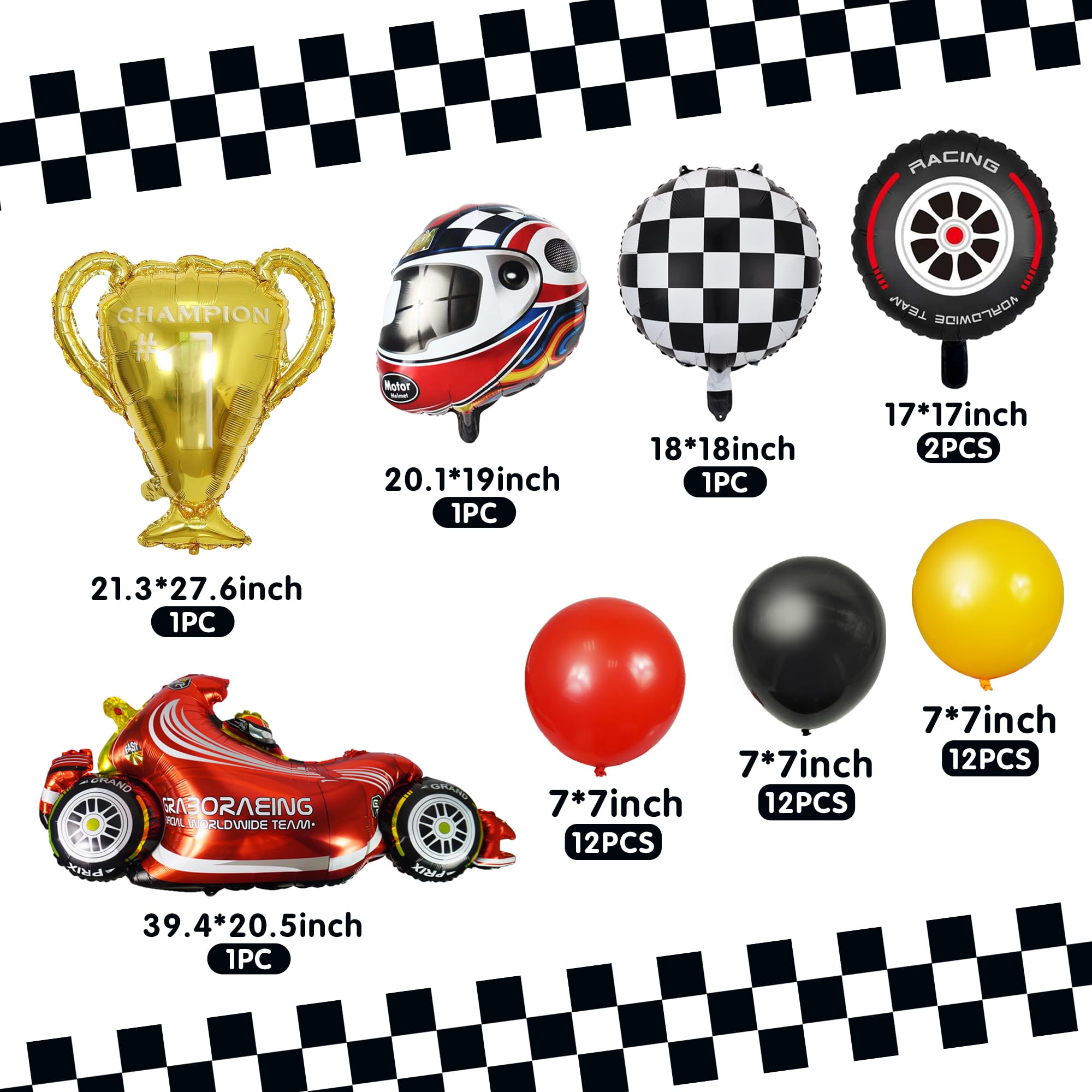 Car Race Balloons Race Car Party Decorations Helmets Tires Racer Balloons for Man Boy Kid Race Car Theme Party Two Fast Birthday Decorations Baby Shower Supplies (Race 1)