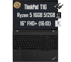 lenovo thinkpad t16 16" wuxga (amd ryzen 5 pro 6650u, 16gb ddr5 ram, 512gb ssd, 6-core (beat i7-1250u)) business laptop, fp, backlit, fhd webcam, wi-fi 6e, 3-yr wrt, ist cable, win 10/11 pro, black