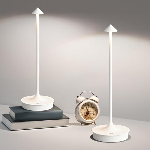 BaiZhou Set of 2 Cordless Table Lamp Rechargeable, 4000mAh Led Touch Dimmable Table Lamp, Outdoor Waterproof Battery Operated Desk Lamp, Portable Memory Table Light for Dining Restaurant Bar(White)