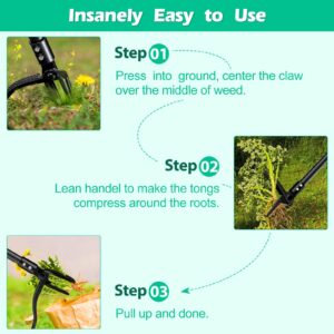 Weed Puller with Long Handle- 63inch - Adjustable Stand Up Weed Puller Tool, Heavy Duty Stand Dandelion Digger Puller, Ergonomic Standing Weeding Puller Tool Weed Picker for Garden Lawn Farmland