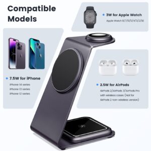 3 in 1 Wireless Charging Station, LEKOYE Magnetic Aluminum Alloy Wireless Charger for iPhone 15/14/13/12 Series, Fast Charging Stand for Multiple Devices Apple Watch & AirPods(with 20W Adapter) - Gray