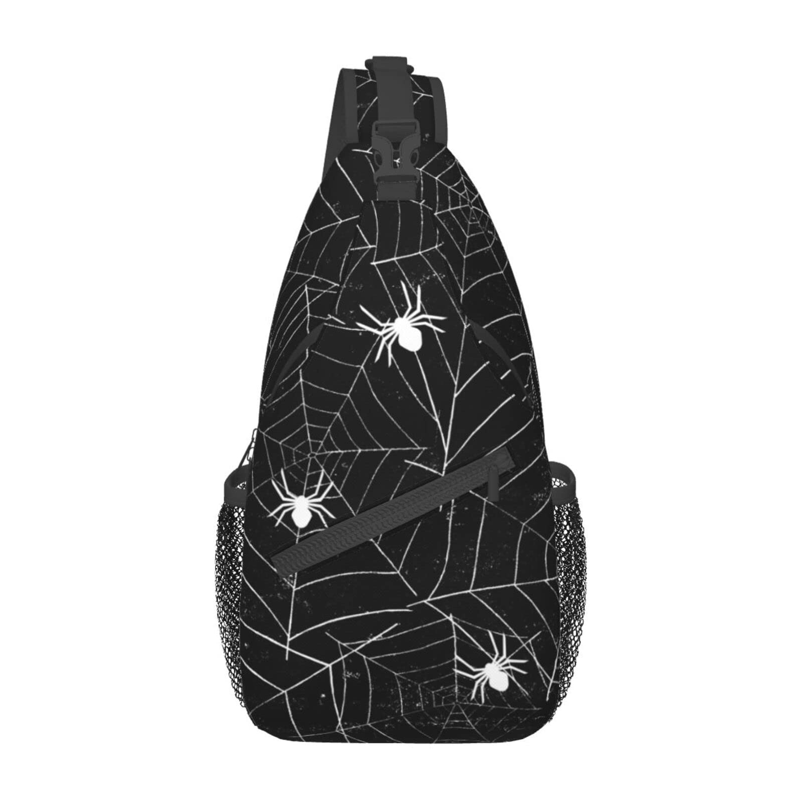 SURERUIM Spider Web Sling Bag Crossbody Shoulder Backpack Seamless Pattern with Spiderwebs Black and White Grunge Background Chest Bag Abstract Rough Urban Style Travel Hiking Daypack