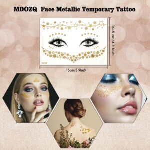 Temporary Tattoo Stickers 10 Sheets Face Metallic Gold Glitter Tattoo Temporary Freckle Face Sticker for Women Butterfly Tattoos Women Face Tattoos for Halloween Cosplay Makeup Homecoming Costume