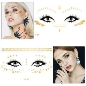 Temporary Tattoo Stickers 10 Sheets Face Metallic Gold Glitter Tattoo Temporary Freckle Face Sticker for Women Butterfly Tattoos Women Face Tattoos for Halloween Cosplay Makeup Homecoming Costume