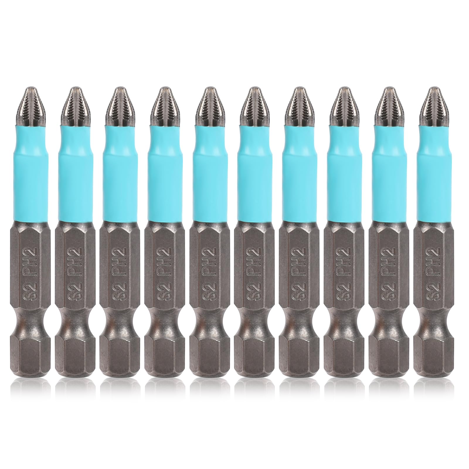 10 PCS Phillips Head Drill Bit Magnetic Phillips Screwdriver Bit Set Ph2 Phillips Bits Set Non-slip Cross Head Electric Screwdriver Bits Set, 1/4 Inch Hex Shank 2inch/50mm