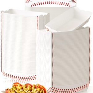 Fulmoon 60 Pcs Baseball Party Supplies 7 inch Baseball Party Paper Food Trays Hot Dog Trays Disposable Paper Serving Food Boats for Concession Carnival Condiment Movie Night Snack