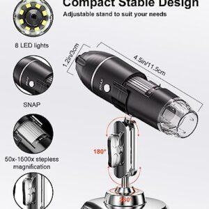 Digital Microscope Camera, Aopick Handheld USB 1440P HD Inspection Camera 50x-1600x Magnification Portable Handheld Pocket Microscopes with 8 LED & Stand, Compatible with iPhone, Android