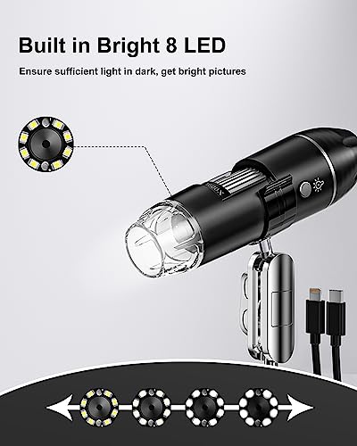 Digital Microscope Camera, Aopick Handheld USB 1440P HD Inspection Camera 50x-1600x Magnification Portable Handheld Pocket Microscopes with 8 LED & Stand, Compatible with iPhone, Android