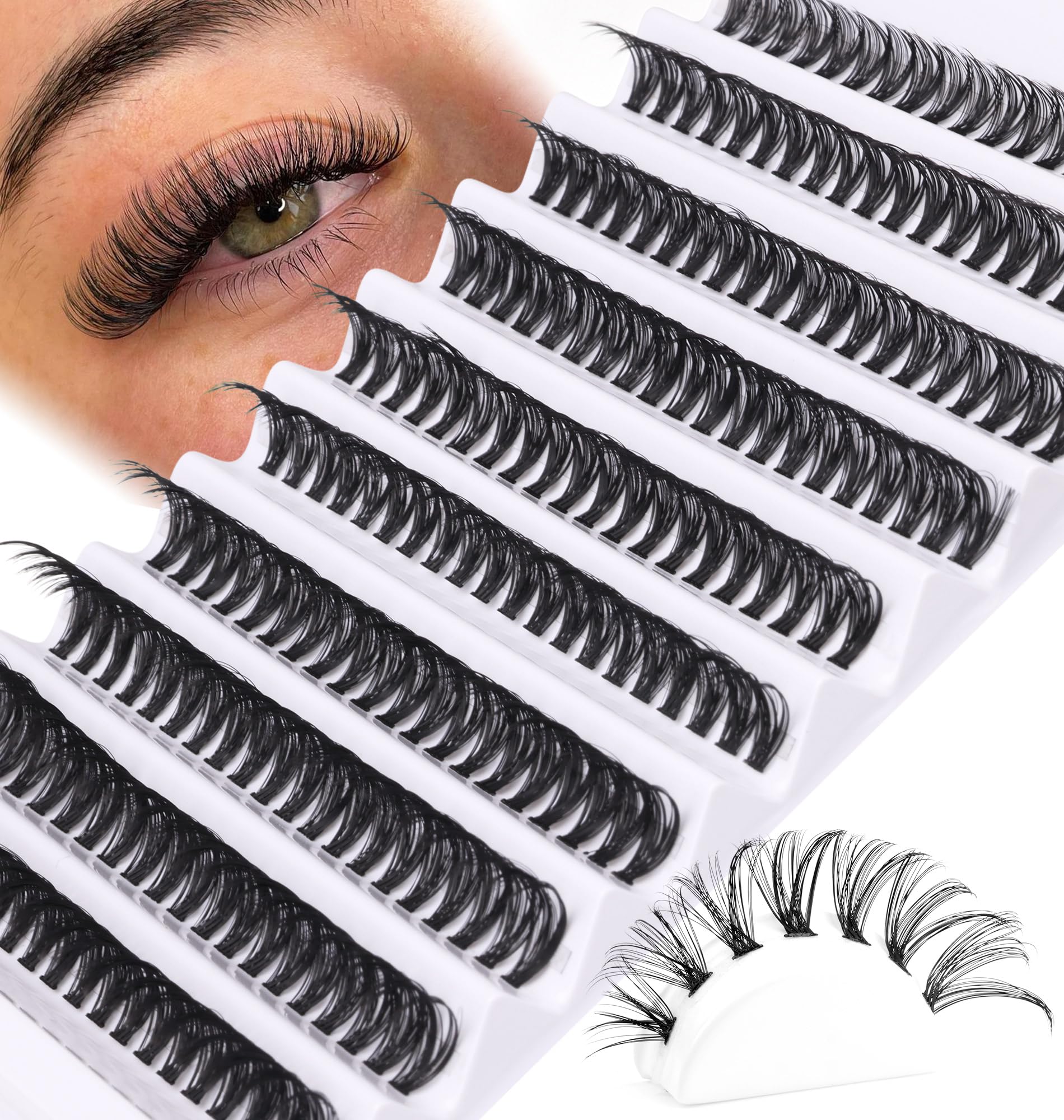 Cluster Lashes Wispy Natural Look Individual Lashes 200pcs D Curl DIY Cluster Eyelash Extension 9-16mm Mixed Tray 3D Volume Faux Mink Cluster Lashes by ZANLUFLY