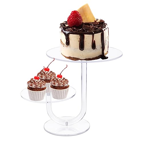 CECOLIC 2 Tier Clear Cake Stand Acrylic Cupcake Display Holder Dessert Pastry Tower for Weddings, Birthdays, Anniversaries, Baby Showers, Afternoon Tea Parties Décor (8 Inches)