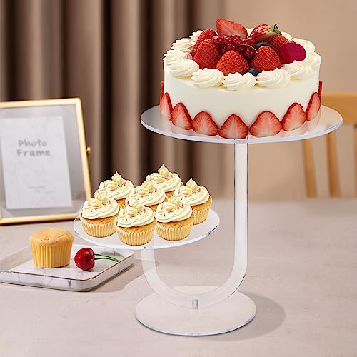 CECOLIC 2 Tier Clear Cake Stand Acrylic Cupcake Display Holder Dessert Pastry Tower for Weddings, Birthdays, Anniversaries, Baby Showers, Afternoon Tea Parties Décor (8 Inches)