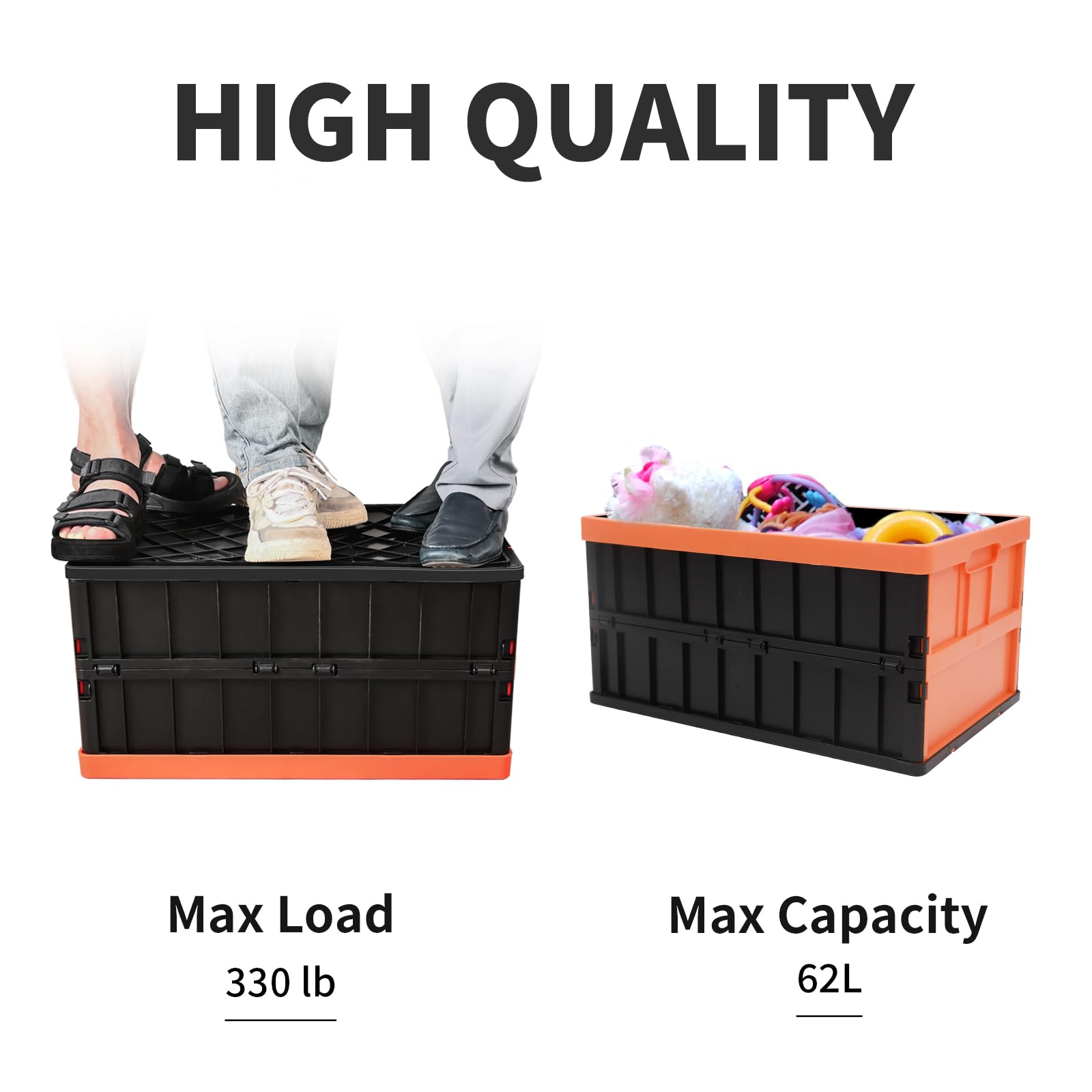 Brehvoe Collapsible Storage Bins 62L, Collapsible Crates for Storage Crates for Car Moving Turnover Outdoor 16Gal with Solid Wall No Lid,2Pack