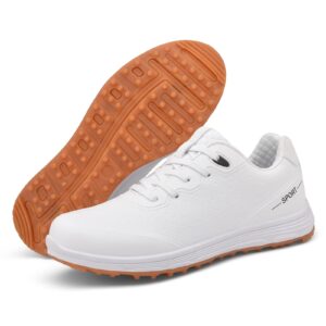 ONAIC Golf Shoes Womens Wide Fitting Casual Waterproof Sneakers Breathable Spikeless Trainers Big Size,White,8