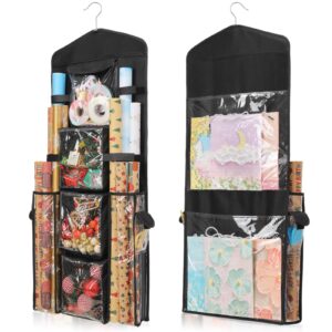 exlifbag wrapping paper storage, gift wrap organizer holder double-sided hanging gift bag storage organizer, black