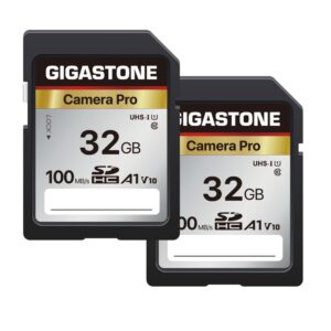 gigastone 32gb 2-pack sd card, camera pro, a1 v10 sdhc memory card high speed full hd video compatible with canon nikon sony pentax kodak olympus panasonic digital camera, with 2 mini cases