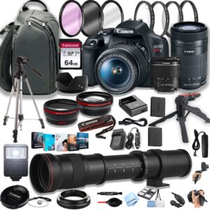 canon eos rebel t7 dslr camera w/ef-s 18-55mm f/3.5-5.6 zoom lens + 55-250mm f/4-5.6 is stm lens + 64gb memory cards, professional photo bundle (44pc bundle)