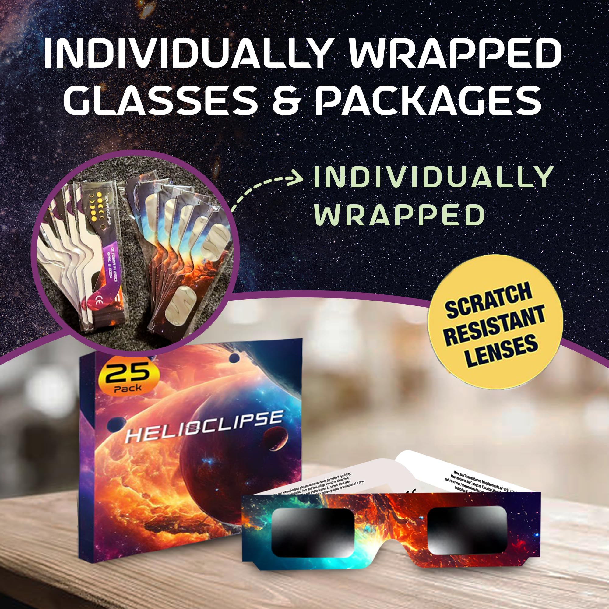 Solar Eclipse Glasses AAS Approved 2024 - [25 Pack] Trusted for Direct Solar Eclipse Viewing - ISO 12312-2 & CE Certified