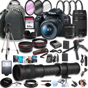 canon eos rebel t7 dslr camera w/ef-s 18-55mm f/3.5-5.6 zoom lens + 75-300mm f/4-5.6 iii lens + 420-800mm super telephoto lens + 64gb memory cards, professional photo bundle (44pc bundle)