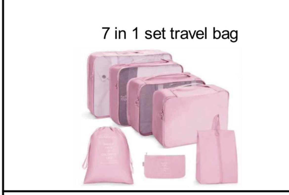 7 Pcs Travel Packing organizer and Packing Cubes for Suitcase with Essencial Travel Bags (PINK)