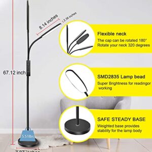 LED Floor Lamps Dimmable with Timer and Dimmer/Remote and Touch Control, 18W Bright Modern Standing Sofa Light, Adjustable Gooseneck Task Lighting for Reading Living Room Bedroom Office (Black)