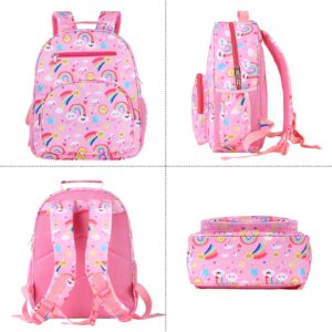 WTUST Rainbow Backpack for Girls, Back to School Supplies for Kids Girls, Cute Pink Preschool Kindergarten Backpack for Girls, Elementary Bookbag Schoobag, 12L Waterproof Backpack